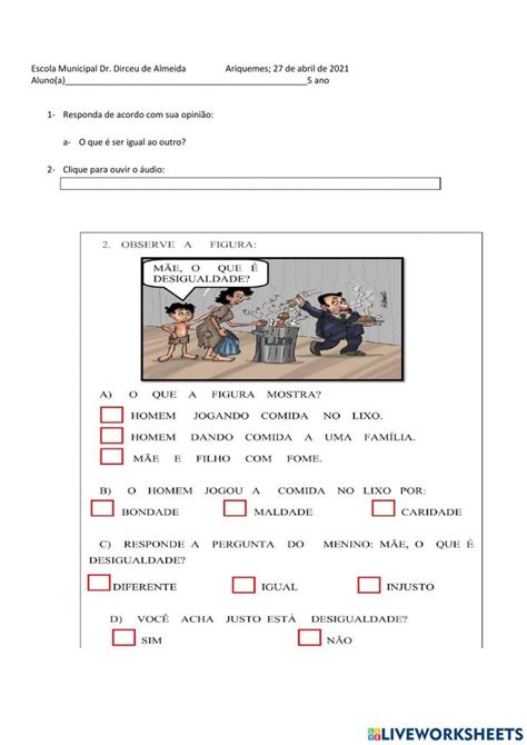 Desigualdade Social Worksheet Workbook School Subjects Videos Tutorial