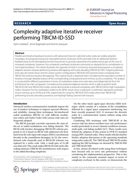 Pdf Complexity Adaptive Iterative Receiver Performing Tbicm Id Ssd