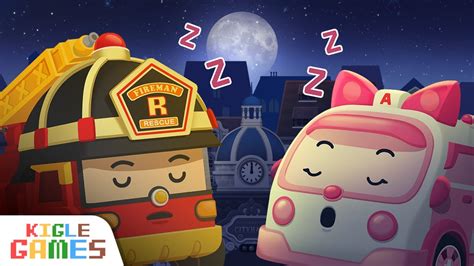 로보카 폴리 습관놀이 소방차가 자고 있어요 경찰차 구급차 꿈나라 어린이 생활습관 게임 키글 게임 Kigle Games Youtube
