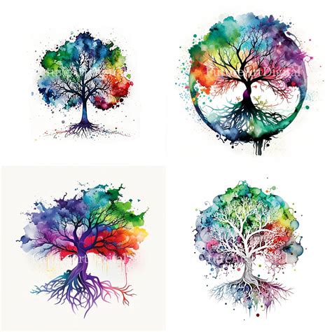 Watercolor Tree Of Life PNG Tree Of Life Digital Clipart Wall Decor Giant Tree PNG Tree Of