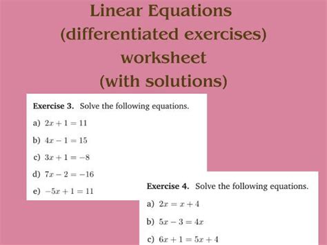 Linear Equations Differentiated Exercises Worksheet With Solutions