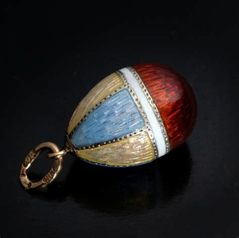FABERGE Rare Multi Color Enamel Egg Pendant Ref 908457 Antique Jewelry Vintage Rings