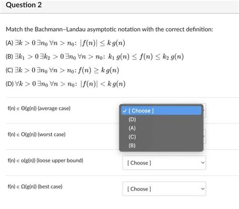 Solved Match The Bachmann Landau Asymptotic Notation With