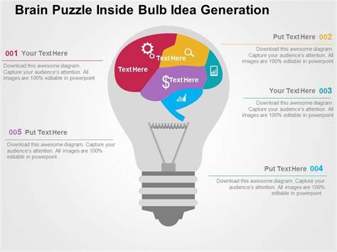 Brain Puzzle Inside Bulb Idea Generation Flat Powerpoint Design