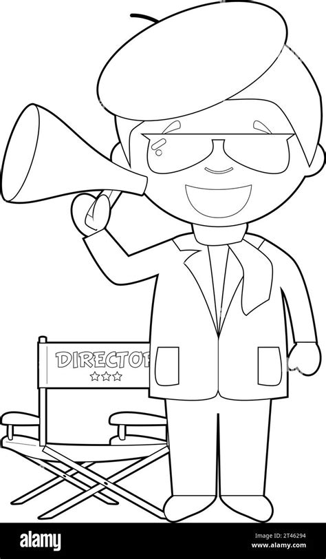 Easy Coloring Cartoon Vector Illustration Of A Filmmaker Stock Vector