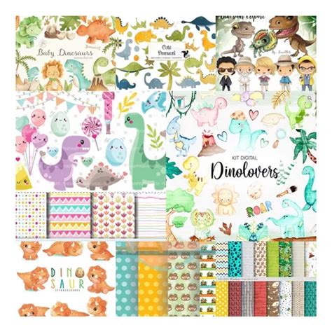 Kit Imprimible Dinosaurios Papeles Y Cliparts Megapack 600