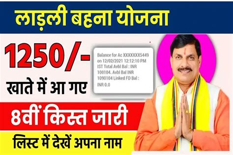 Ladli Behna Yojana लाडली बहना योजना की 8वीं किस्त जारी बहनों के खाते