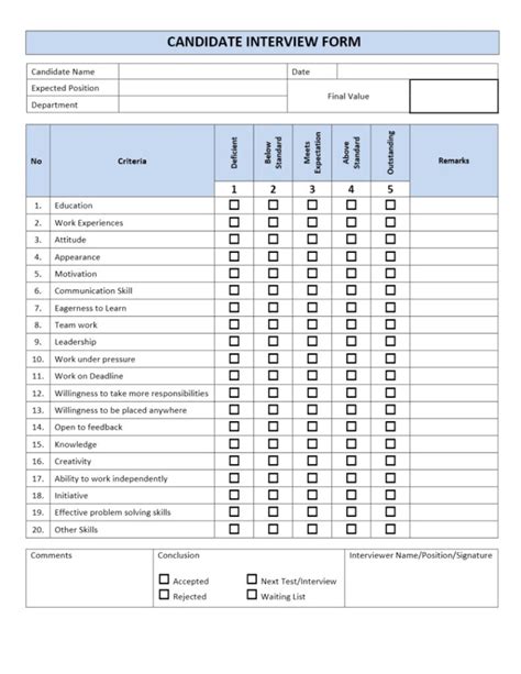 Job Interview Questionnaire Template