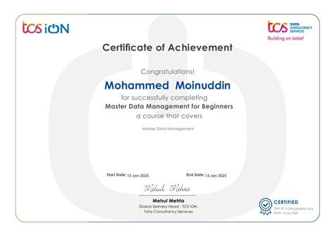 Mohammed Moinuddin On Linkedin Tcsion Learningneverstops Professionalgrowth Datamanagement