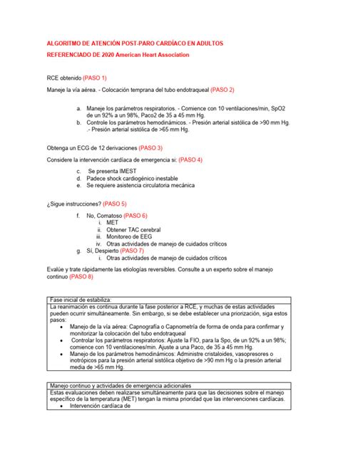 Algoritmo Pos Paro Pdf Corazón Causas De La Muerte