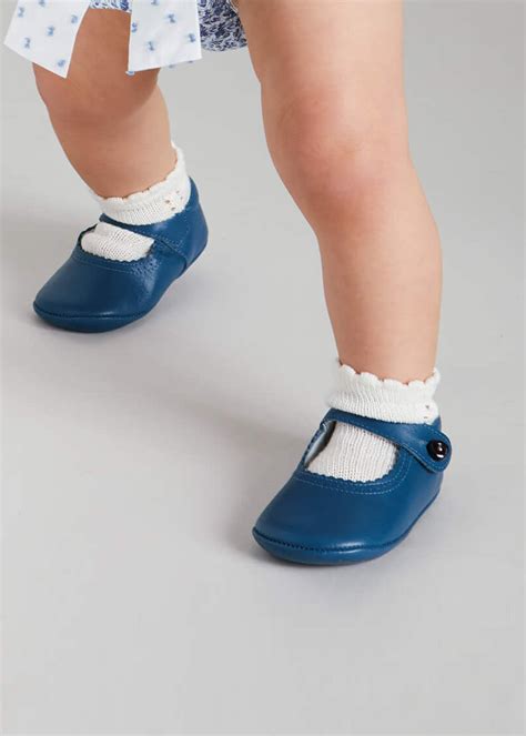 Leather Mary Jane Pram Shoes In Classic Blue Pepa London