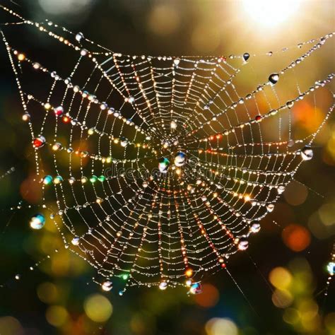 Rainbow Drops On Spider Web Stock Illustration Illustration Of Macro Detail 366851569