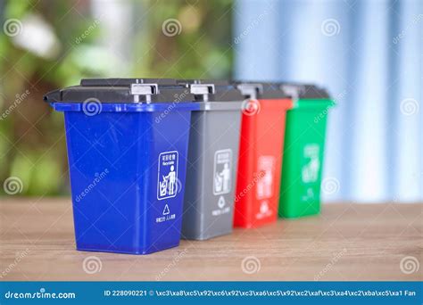 Different Color Classification Trash Bin Models Are Arranged In A Row Stock Image Image Of