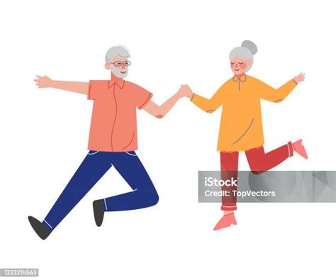노인 부부 즐겁게 점프 손 할아버지 할머니 재미 함께 벡터 일러스트 가족에 대한 스톡 벡터 아트 및 기타 이미지 가족 남자