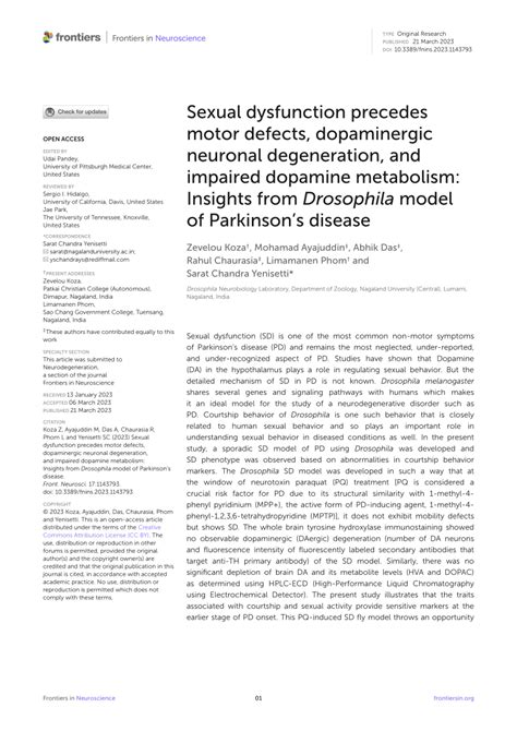 Pdf Open Access Edited By Sexual Dysfunction Precedes Motor Defects