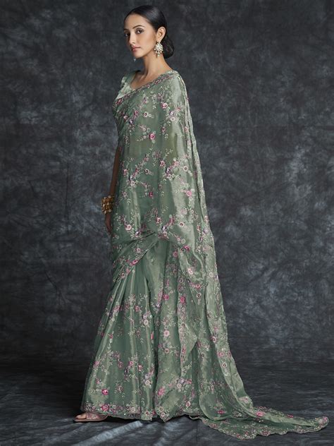 organza meenakari jaal pattern saree with heavily sequins thread