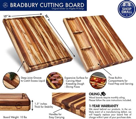 Sonder Los Angeles XL Thick Teak Wood Cutting Board With Juice Groove Sorting Compartments