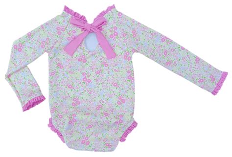 Leighton One Piece Rash Guard Swim In Fuchsia Floral Cotton Tails