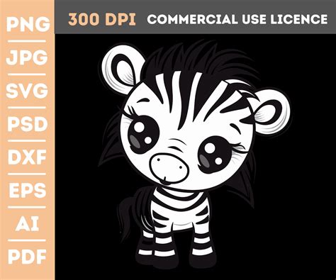Kawaii Zebra Clipart In Format Png  Svg Pds Dxf Eps Ai Pdf Instant