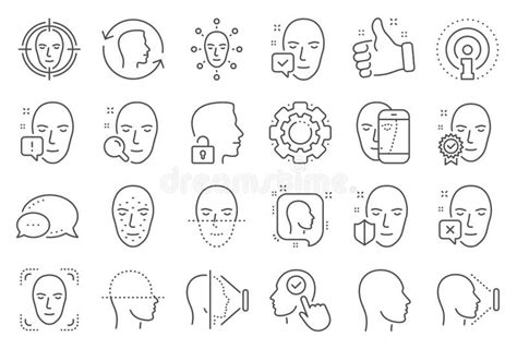 Face Recognition Line Icons Set Of Faces Biometrics Detection And Scanning Vector Stock Vector