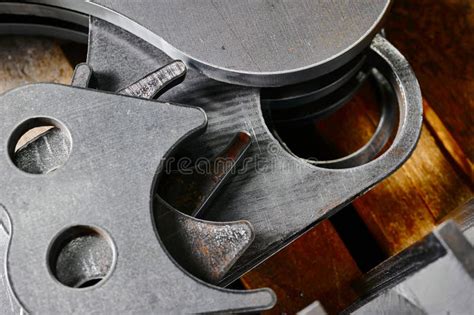 steel elements with ground edges and corners in warehouse stock image