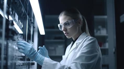 Premium Photo A Female Biomedical Scientist With White Gown Working