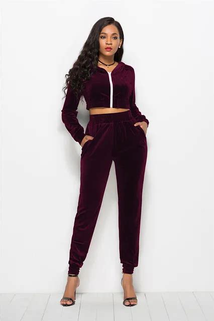 Velvet Tracksuit Women Costume Two Piece Velvet Set Hooded Long Sleeve