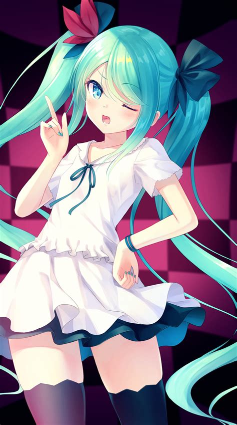Safebooru 1girl Aqua Eyes Aqua Hair Black Bow Black Legwear Bow