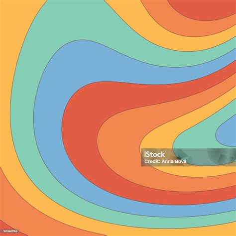 레트로 그루비 물결 모양의 무지개 배경 70 년대와 80 년대 스타일의 배경 추상적인 빈티지 다채로운 디자인 손으로 그린 벡터 플랫 일러스트레이션 0명에 대한 스톡 벡터