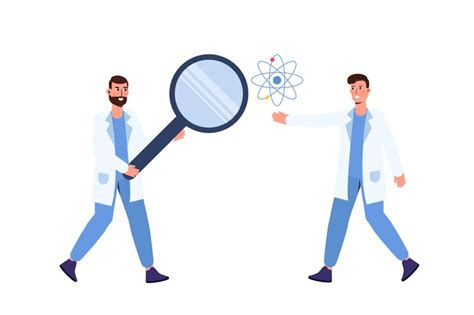 Premium Vector Man Scientists Showing Atomic Model Vector Illustration