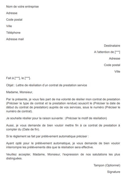 Exemple D Une Lettre De Resiliation Du Contrat Modele