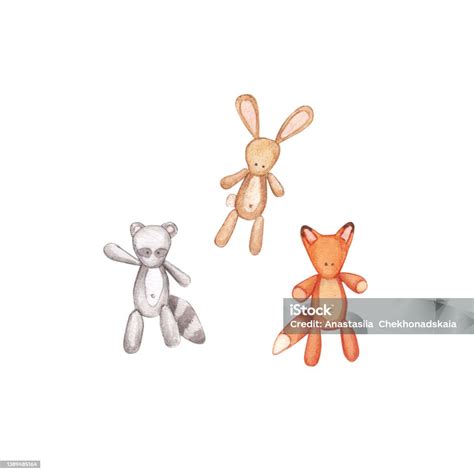 Jouets À Laquarelle Pour Enfants Dessin De Peluches Dun Renard Dun