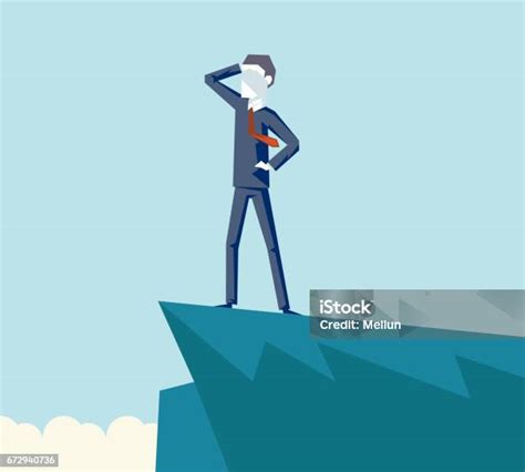 사업 캐릭터 성과 상위 포인트 목표 기호 산 구름 배경 비즈니스 개념 평면 디자인 벡터 일러스트 레이 션 가리키기에 대한 스톡