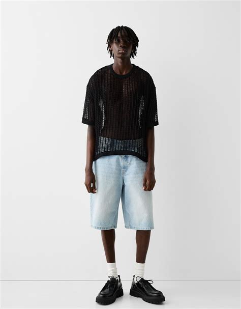 Camiseta Manga Corta Estructura Calados Hombre Bershka