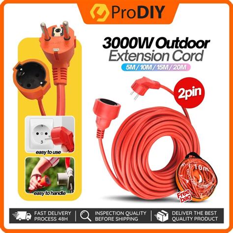 5M 10M 15M 20M 2 Pin Plug Extension Cord Europe European Euro