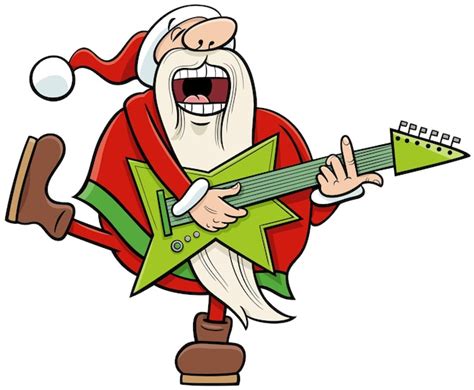 Kreskówka święty Mikołaj Gra Na Gitarze Elektrycznej W Czasie świąt