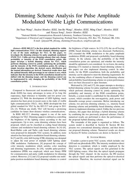 pdf dimming scheme analysis for pulse amplitude modulated visible