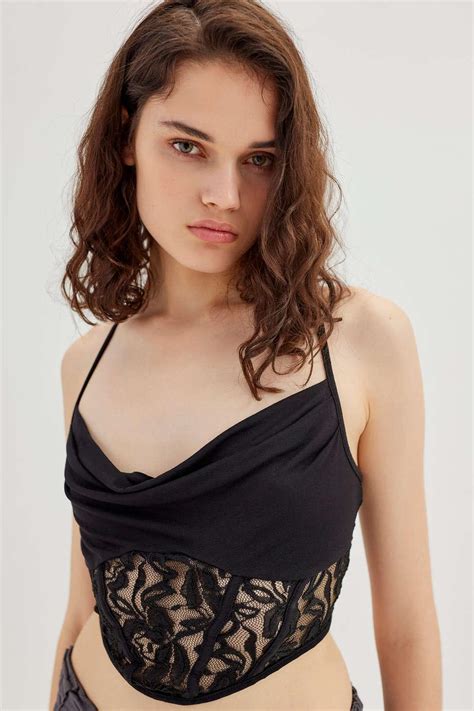 Urban Outfitters Uo Mari Lace Cowl Neck Corset Top In Black Lyst