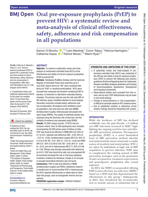 Pdf Oral Pre Exposure Prophylaxis Prep To Prevent Hiv A Systematic