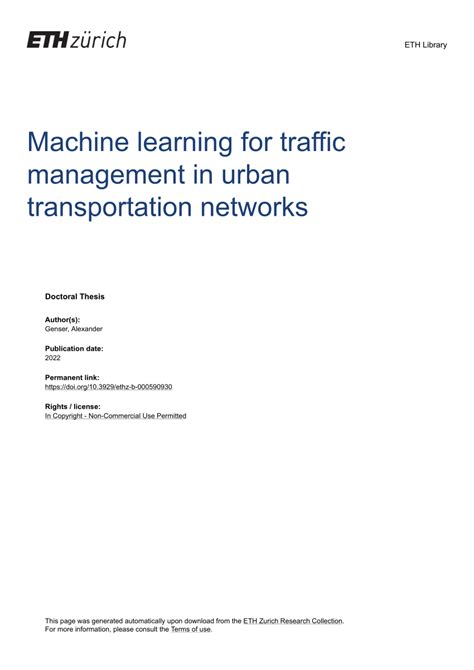 Pdf Machine Learning For Traffic Management In Urban Transportation