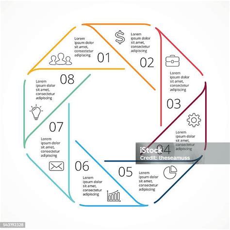 벡터 서클 선형 화살표 인포그래픽 도표 그래프 평편 최소한의 프레젠테이션 0명에 대한 스톡 벡터 아트 및 기타 이미지 0명 8 계획 Istock