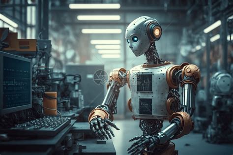 在工厂工作的AI机器人图片素材 正版创意图片600047113 摄图网