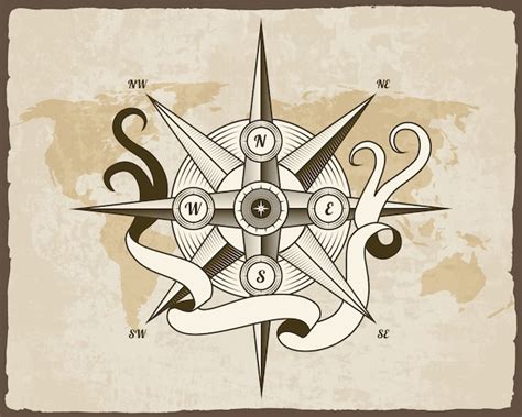 Premium Vector Vintage Nautical Compass Old World Map Wind Rose
