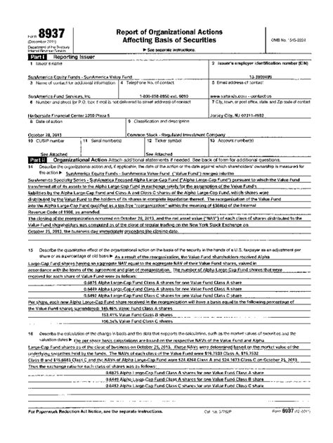 Fillable Online Sunamerica Value Fundform 8937 Corebridge Financial