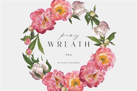 Watercolor Pink Peony Flower Wreath Png Graphic By Dianaaskarovaart