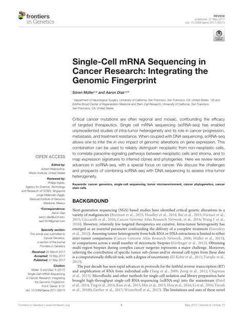 Pdf Single Cell Mrna Sequencing In Cancer Research Integrating The Genomic Fingerprint