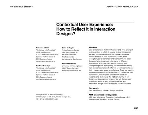 Pdf Contextual User Experience How To Reflect It In Interaction Designs