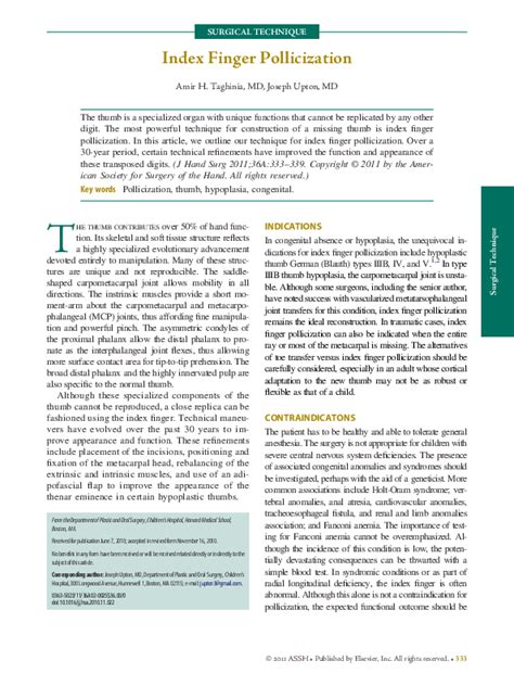 Pdf Index Finger Pollicization