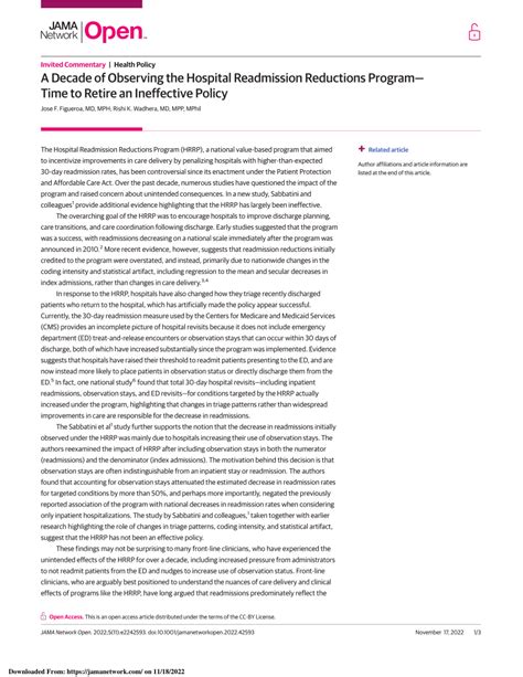 Pdf A Decade Of Observing The Hospital Readmission Reductions Program