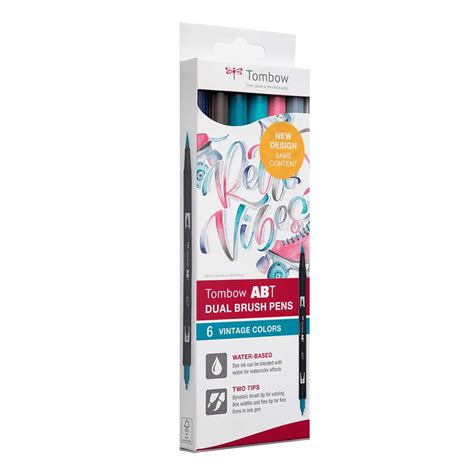 Tombow Abt Dual Tip Brush Pen Vintage Colours 6 Pack Stationery